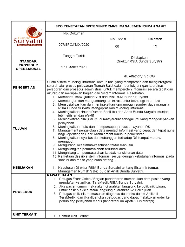 Spo Penetapan Sistem Informasi Manajemen Rumah Sakit | PDF