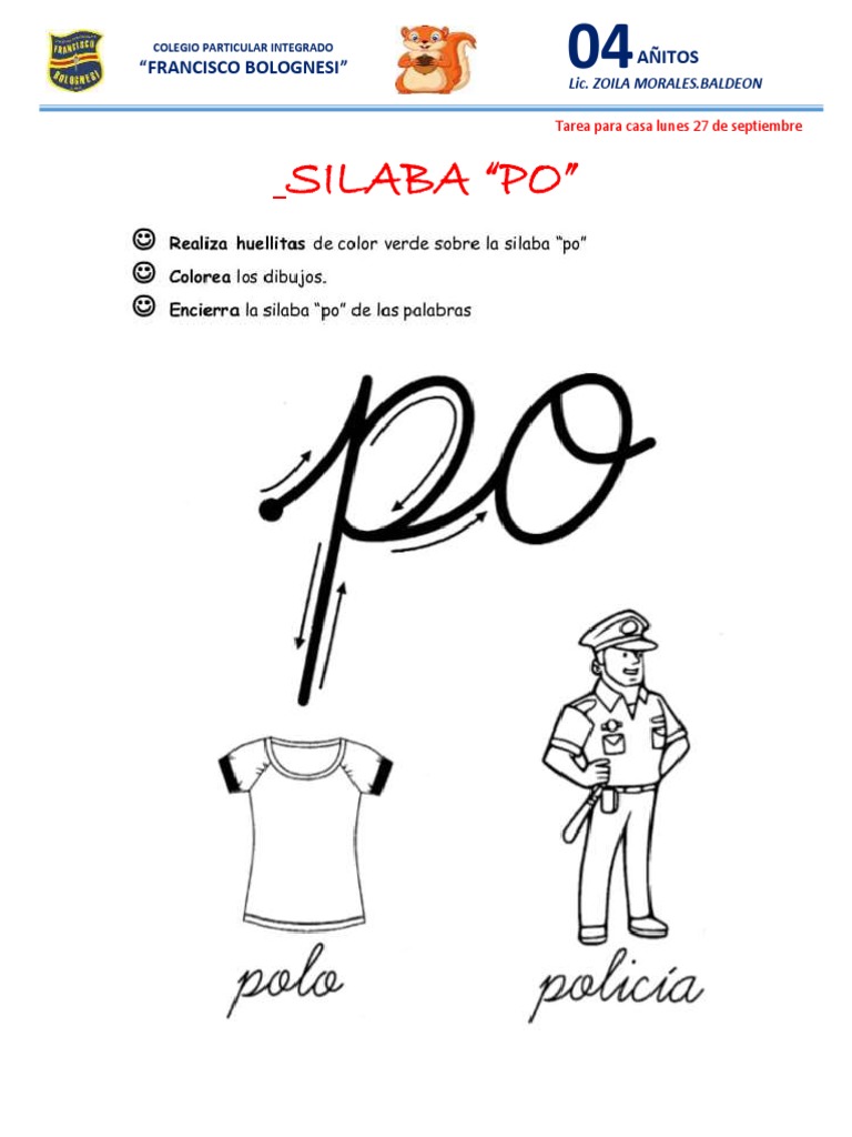 Actividades con la sílaba "po" para niños | PDF
