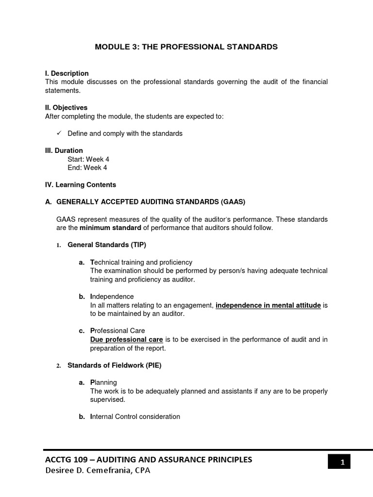 Module 3 - The Professional Standards | PDF | Audit | Financial Audit