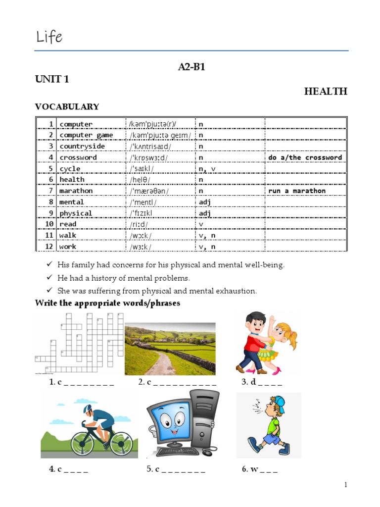 A2-B1 Unit 1 Health: Vocabulary | PDF | Pharmacy