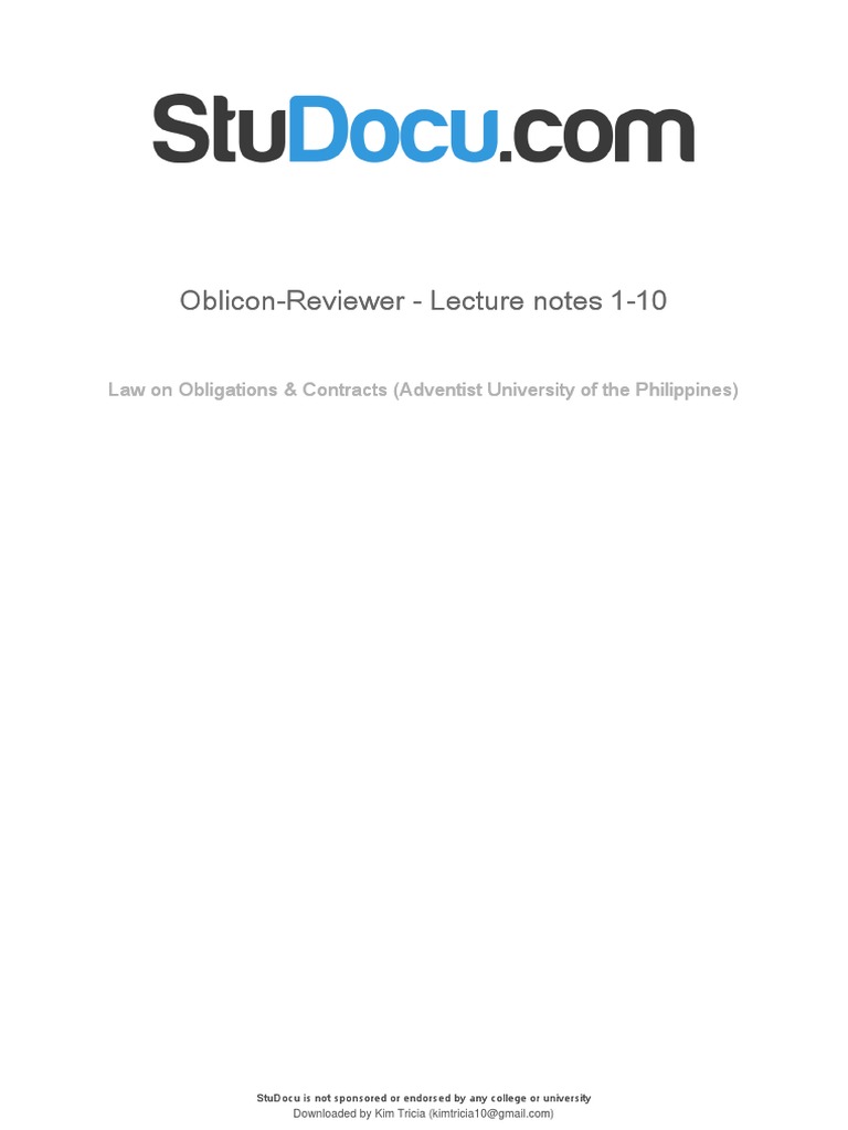 Oblicon Reviewer Lecture Notes 1 10 | PDF | Negligence | Law Of Obligations