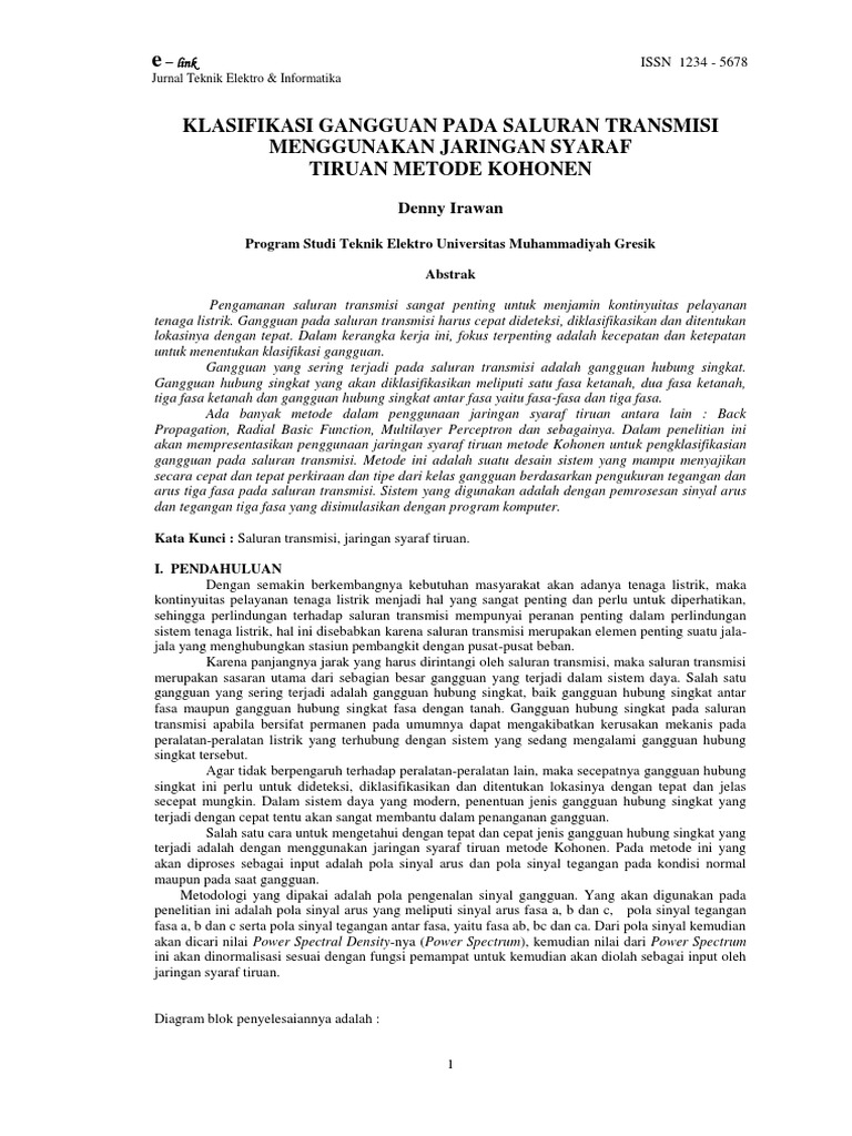 Klasifikasi Gangguan Pada Saluran Transmisi Menggunakan Jaringan Syaraf ...