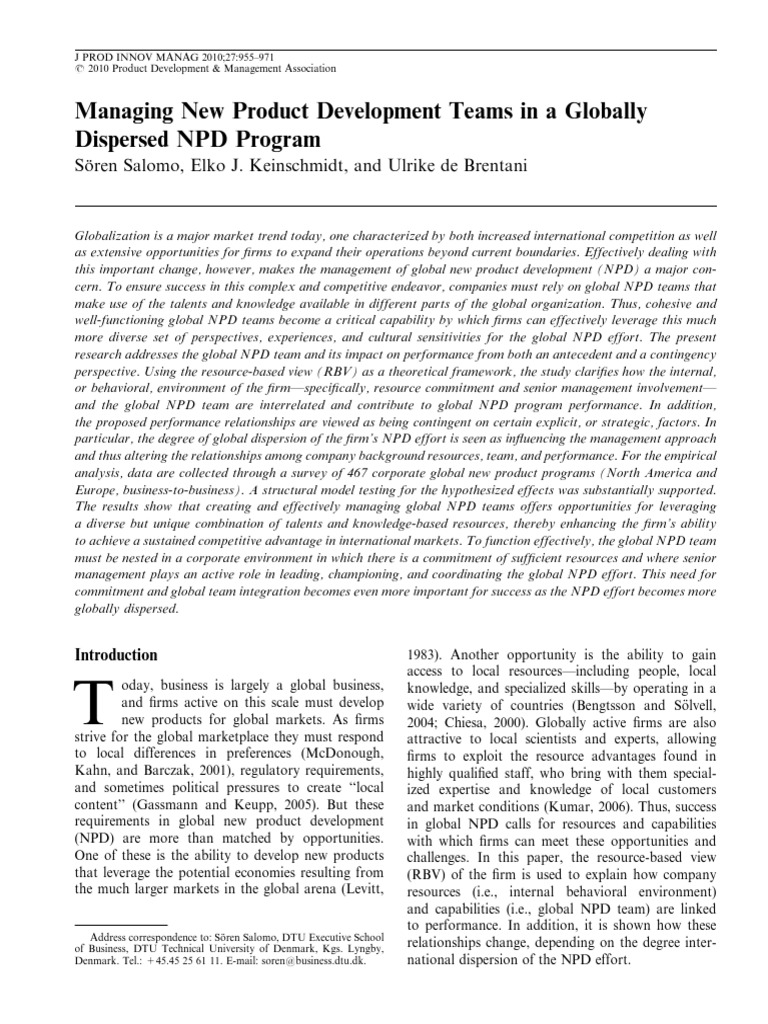 Managing New Product Development Teams in A Globally Dispersed NPD ...