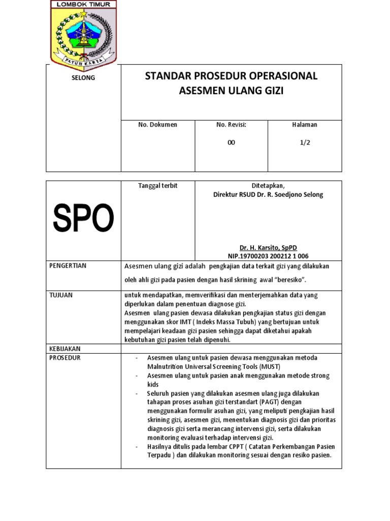Prosedur Asesmen Ulang Gizi RSUD Selong | PDF