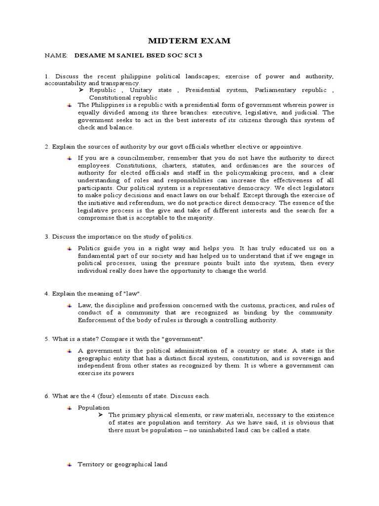 Midterm Exam Socsci | PDF | Sovereign State | Sovereignty