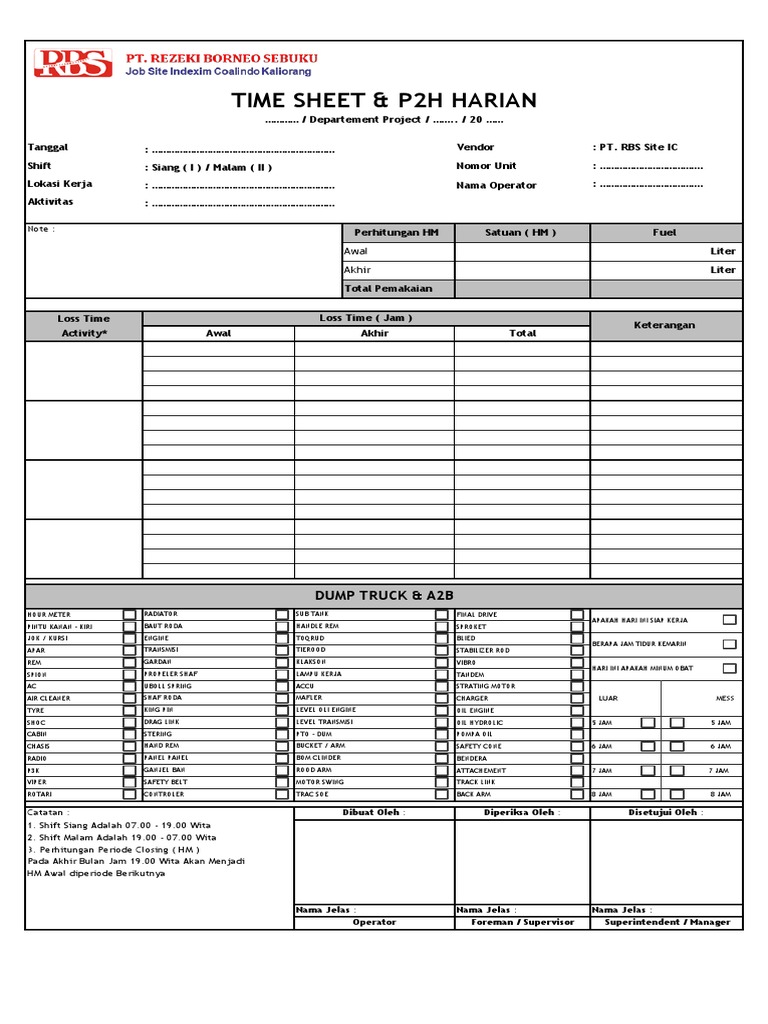 Format Time Sheet Harian | PDF