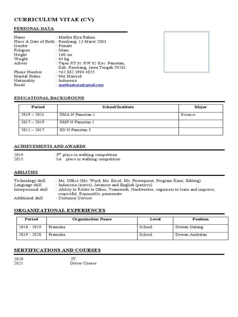 Curriculum Vitae (CV) : Personal Data | PDF