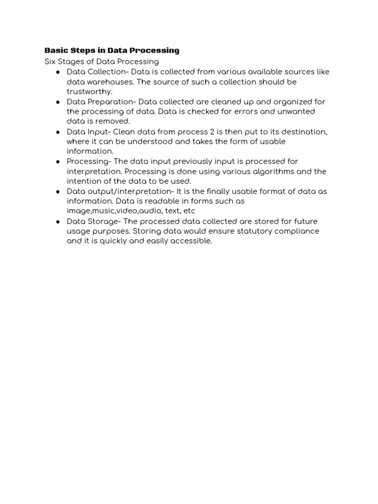 Basic Steps in Data Processing | PDF