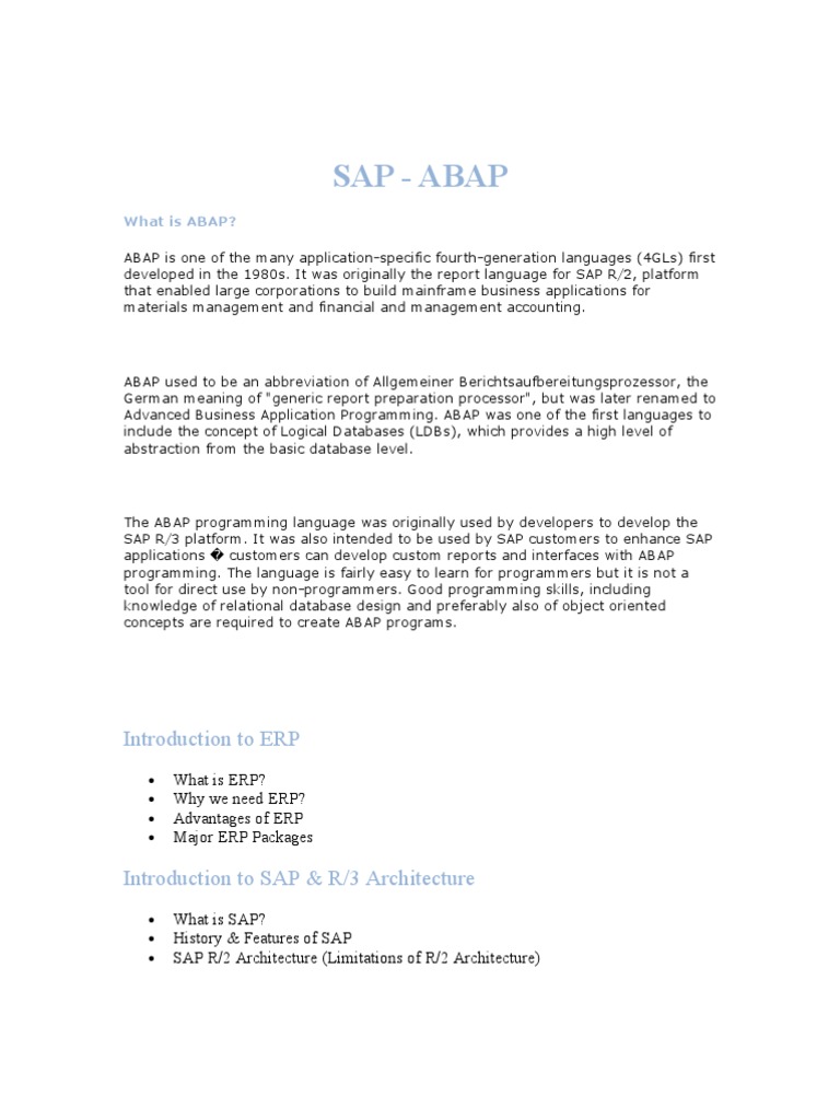 What is ABAP? Introduction to SAP's Programming Language | PDF | Software Development ...