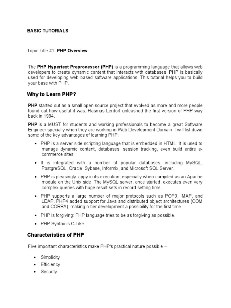 Why To Learn Php Basic Tutorials Pdf Cookie Php