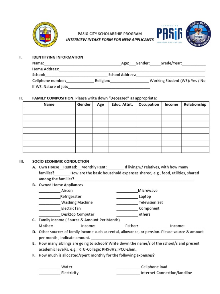 Interview Intake Form For New Applicants | PDF