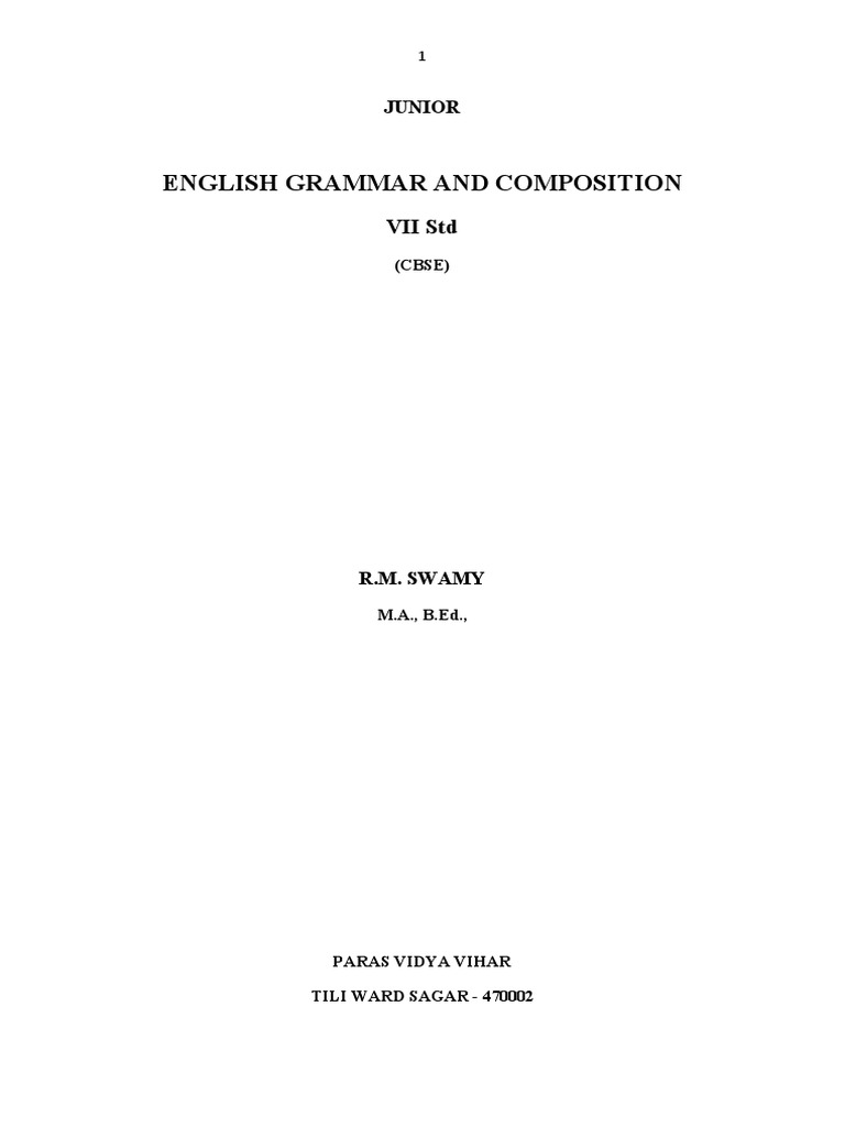 English Grammar and Composition: Vii STD | PDF | Part Of Speech | Grammar