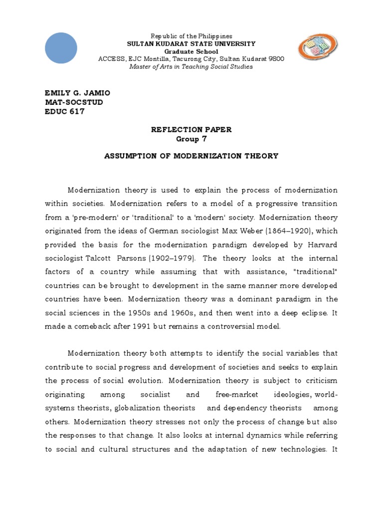 Group 7 Reflection Paper | PDF | Modernization Theory | Scientific Theories