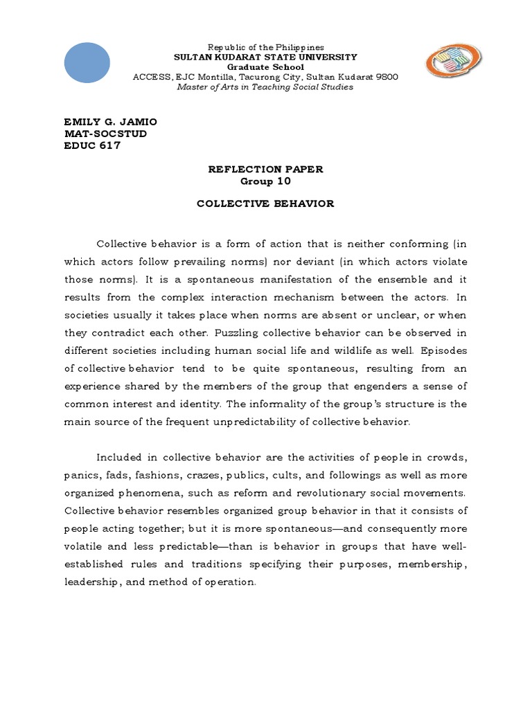 Emily G. Jamio Mat-Socstud EDUC 617 Reflection Paper Group 10 Collective Behavior | PDF | System ...