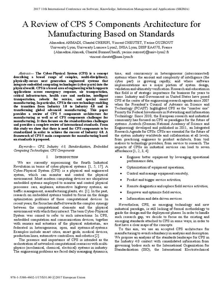 A Review of CPS 5 Components Architecture For Manufacturing Based On ...