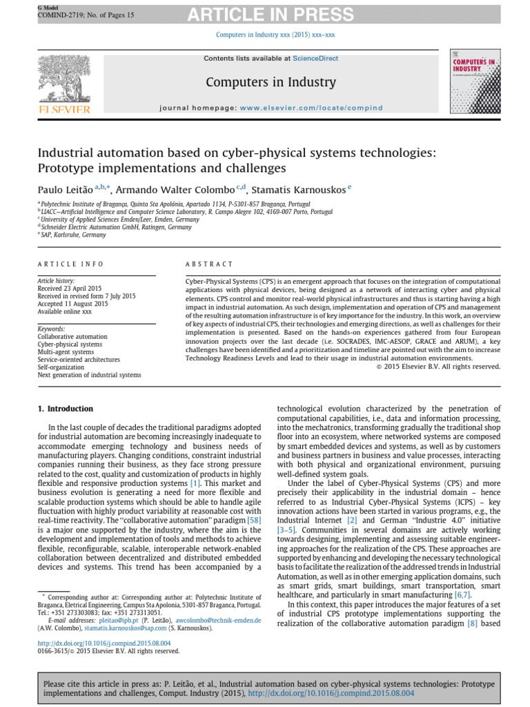 Industrial Automation Based On Cps Implementation And Challenges Pdf