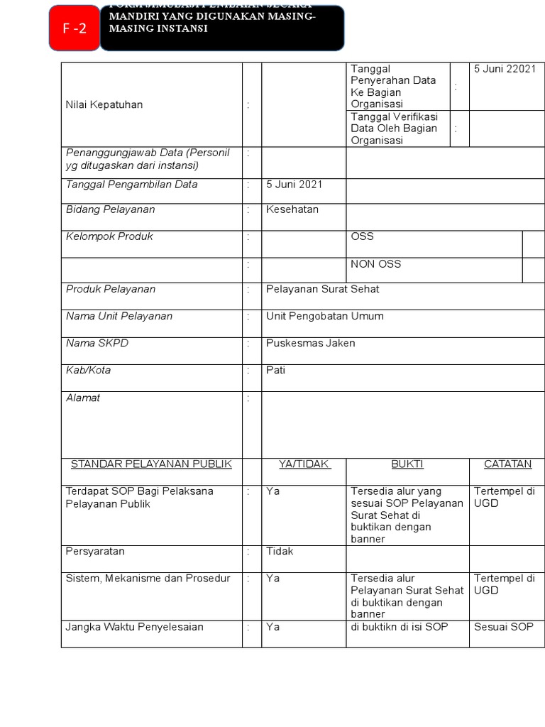 F2 Form Simulasi Penilaian Secara Mandiri BP | PDF
