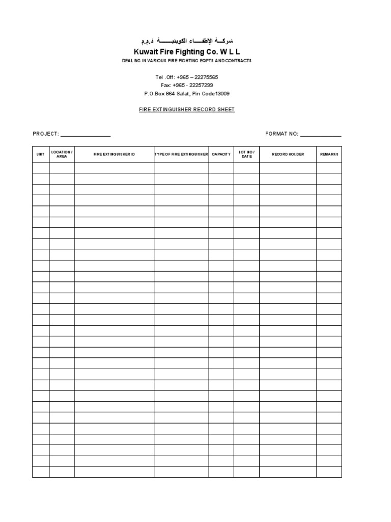 Fire Extinguisher Record Sheet | PDF