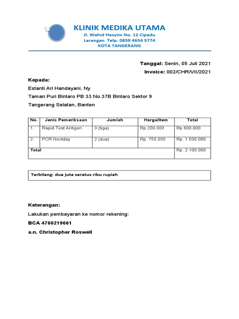 MEDICAL CHECKUP INVOICE | PDF