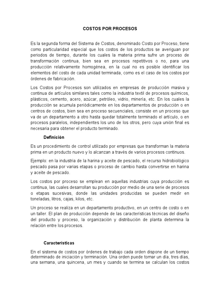 Costos Por Procesos | PDF | Costo | Inventario