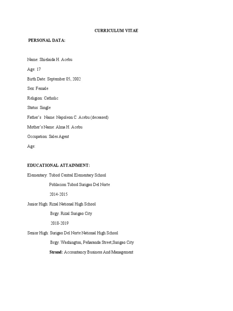 Curriculum Vitae Personal Data | PDF