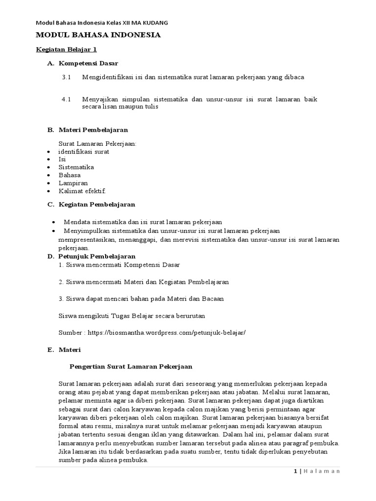 01 Modul Xii Teks Lamaran | PDF
