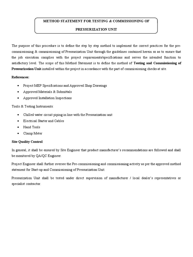 Comprehensive Method For Testing And Commissioning A Pressurization