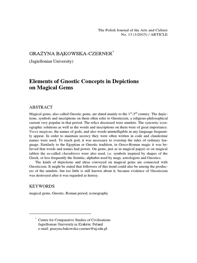 Elements of Gnostic Concepts in Depictions On Magical Gems: Grażyna ...