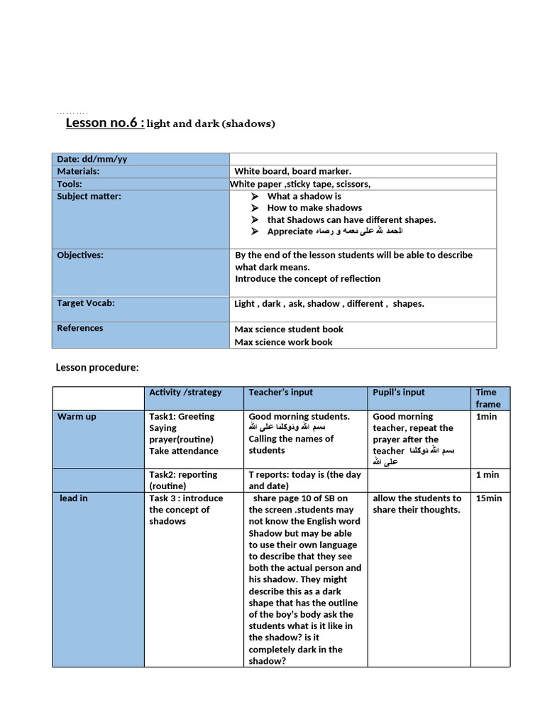 Lesson No.6:: . Light and Dark (Shadows) | PDF | Pedagogy | Applied ...