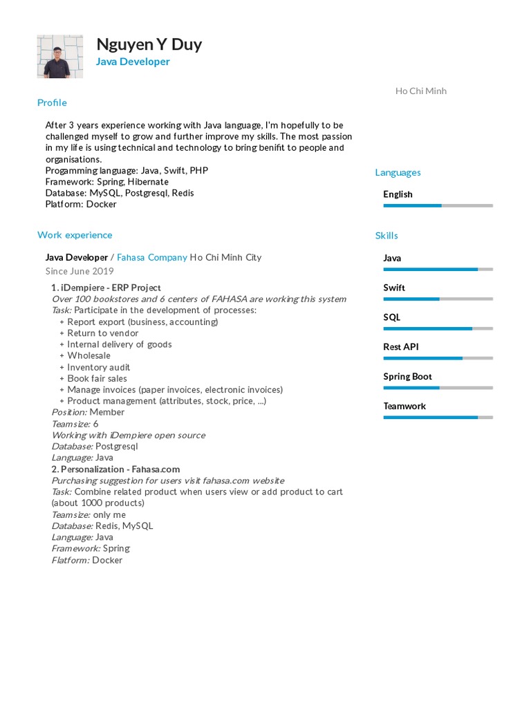 Nguyen Y Duy: Java Developer | PDF | Databases | My Sql