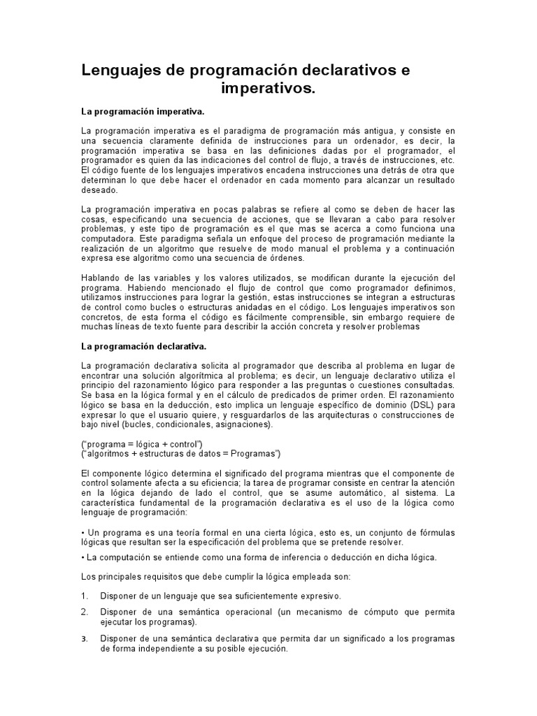 Lenguajes Declarativos e Imperativos | PDF | Lenguaje de programación ...