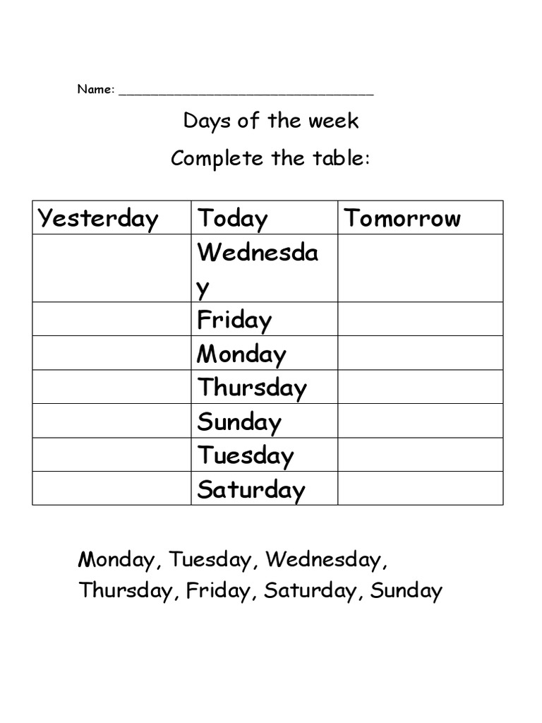 Yesterday Today Tomorrow Fun Activities Games 121887 | PDF