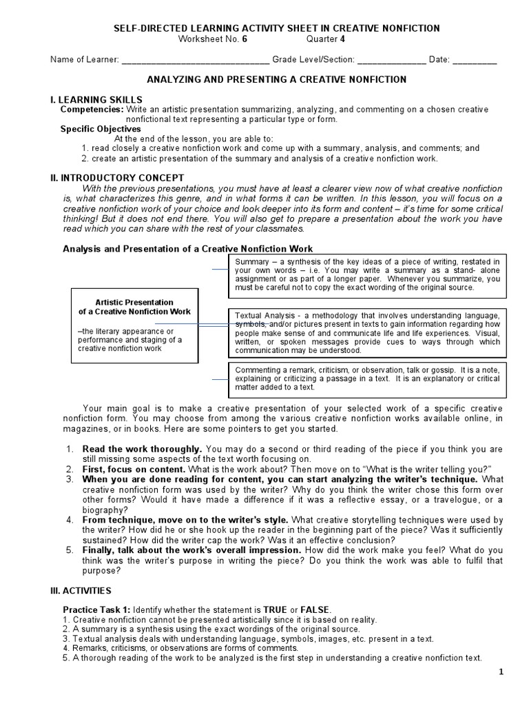 Worksheet 6 | PDF | Writers | Creative Nonfiction