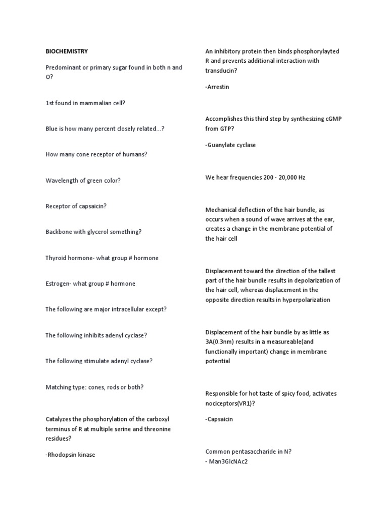 Biochemistry Midterm Recalls | PDF | Cell Biology | Physiology