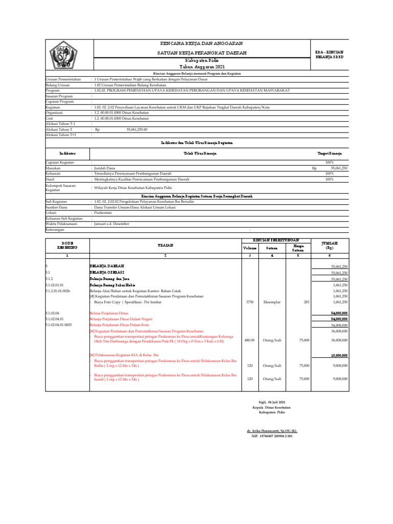 CONTOH RKA PUSKESMAS1 (1) Oke Oke | PDF