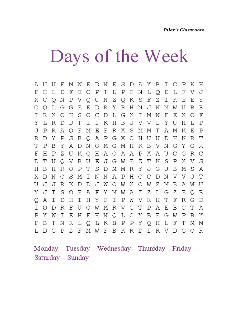 The Days of The Week Wordsearches 43464 | PDF