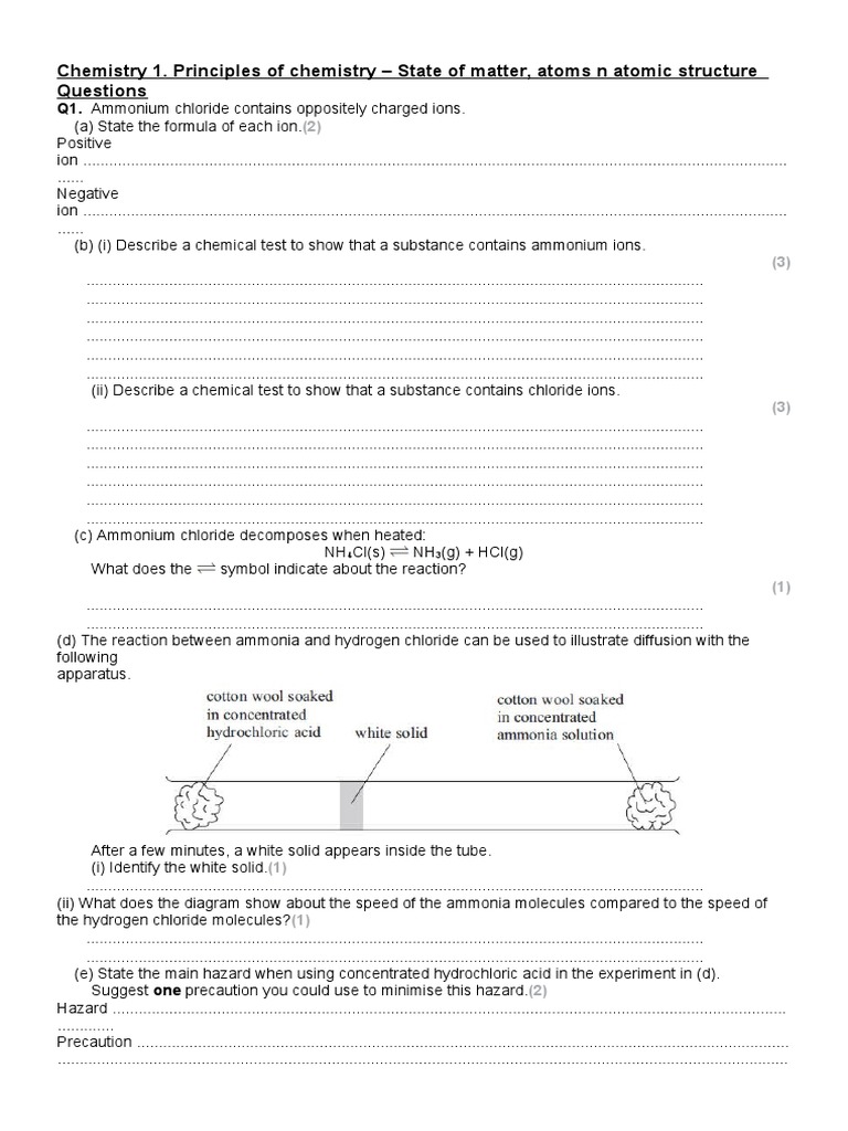 Chemistry 1a N C Principles of Chemistry State of Matter Atoms Atomic ...