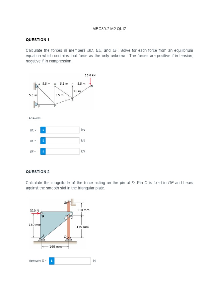 Engineering Mechanics Quiz | PDF | Teaching Methods & Materials | History