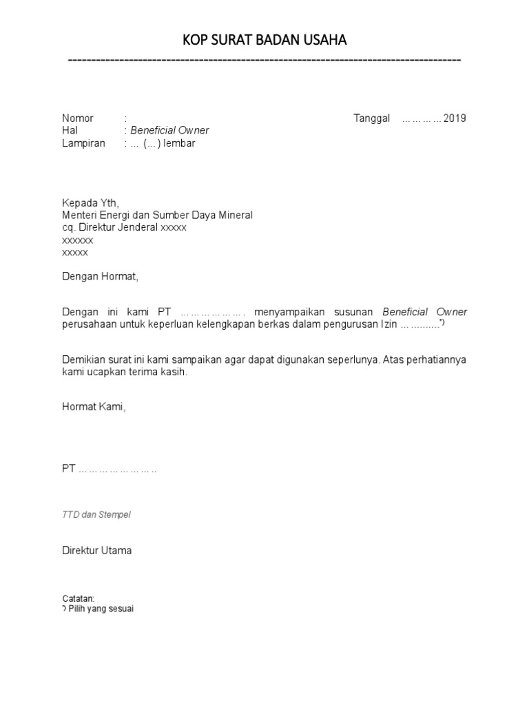 Contoh Surat Beneficial Owner Koperasi | PDF