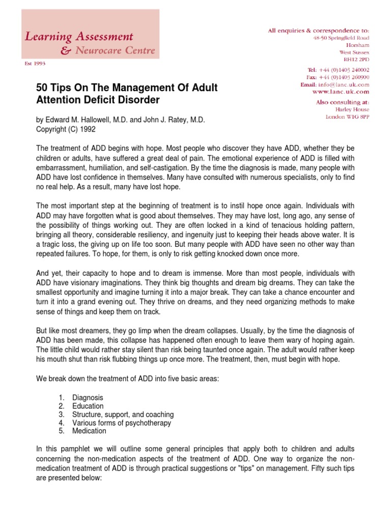 50 Tips For Managing ADHD For Adults | PDF | Attention Deficit ...