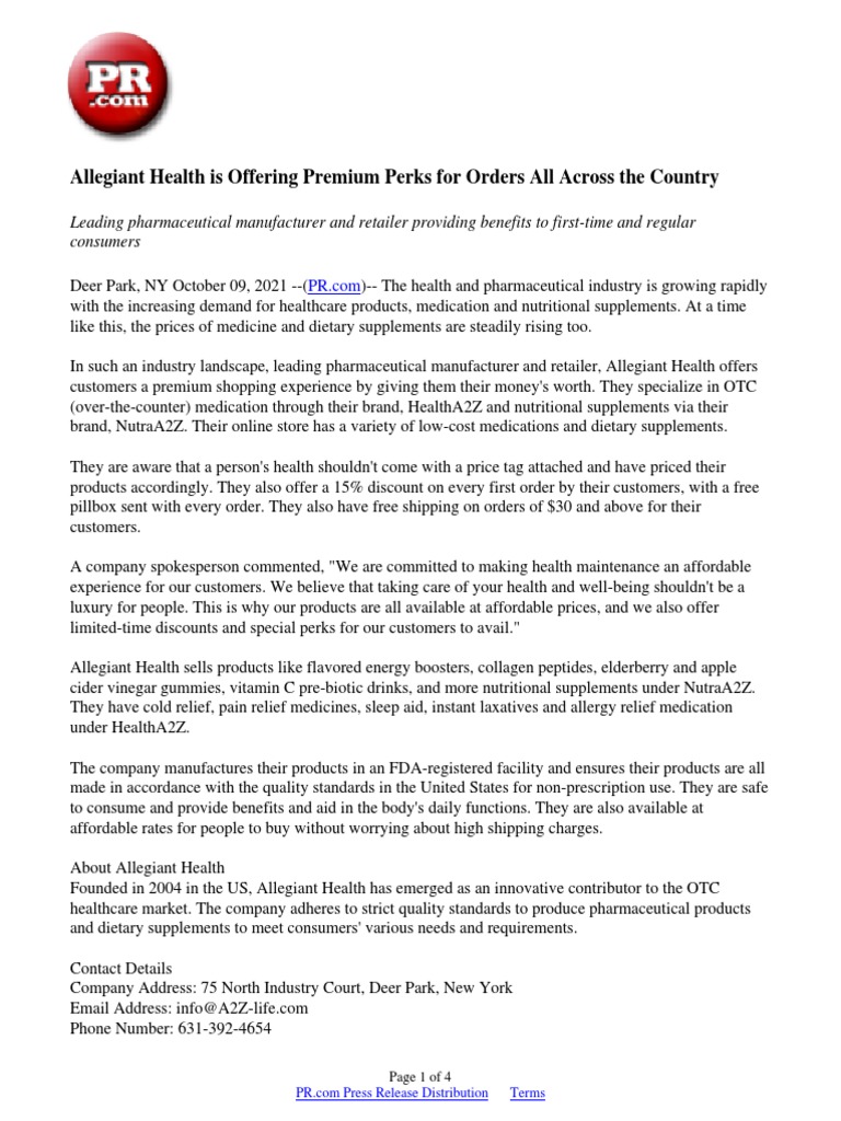 Allegiant Health Is Offering Premium Perks For Orders All Across The ...