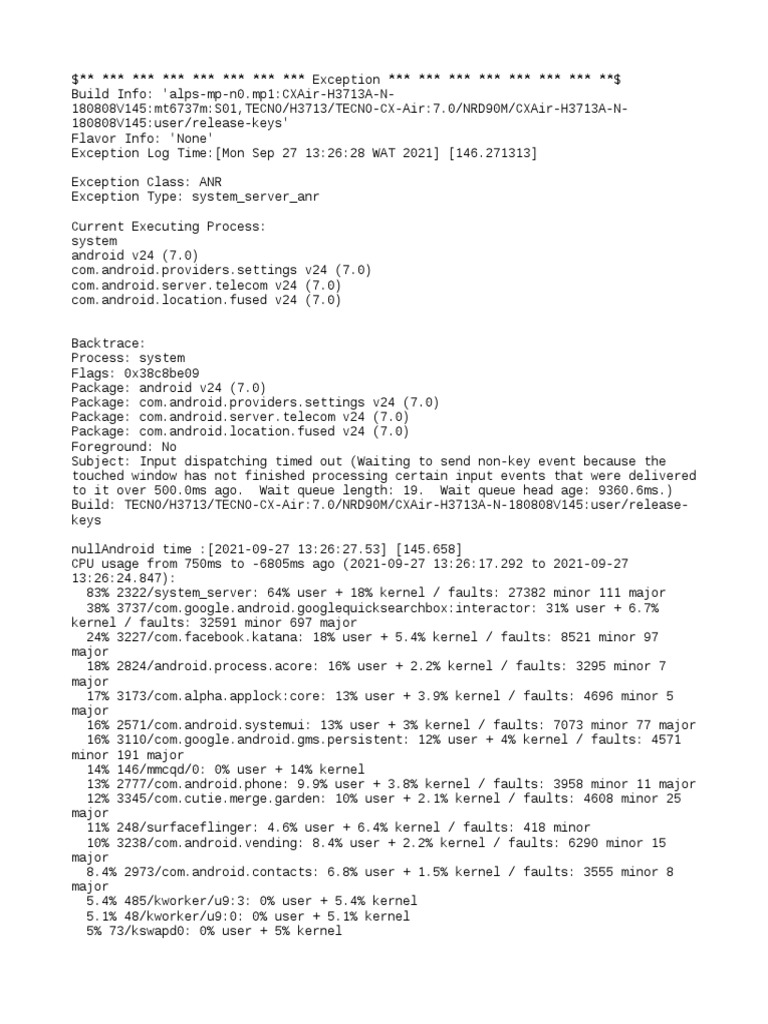 Input Dispatching Timed Out On Android System Causing Anr Exception 2518