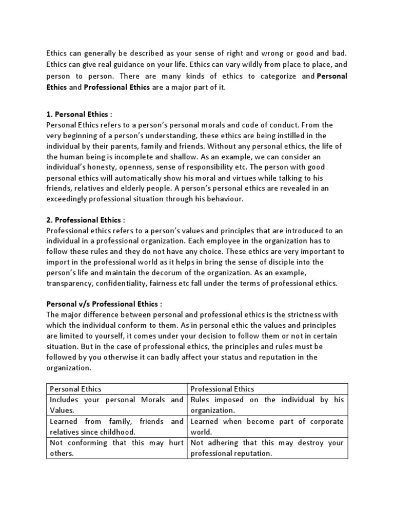 Personal vs. Professional Ethics | Download Free PDF | Professional ...