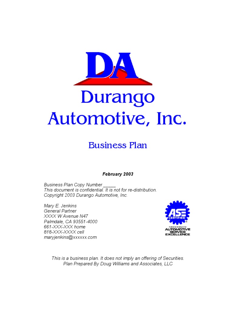 Sample Business Plan | PDF | Auto Mechanic | Car
