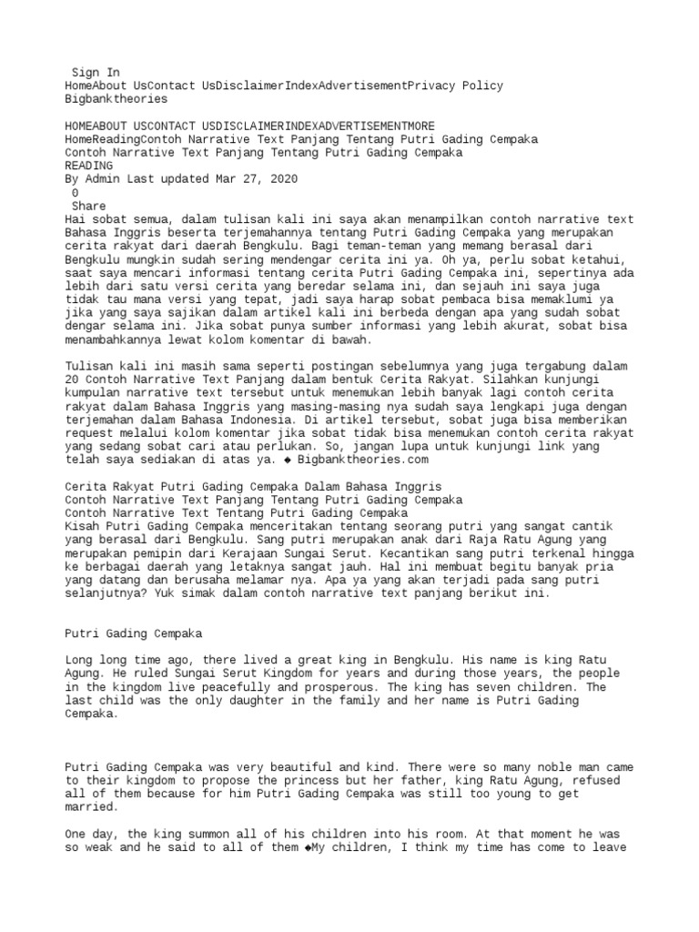 Kisah Putri Gading Cempaka dari Bengkulu | PDF | Perjalanan | Agama & Spiritualitas