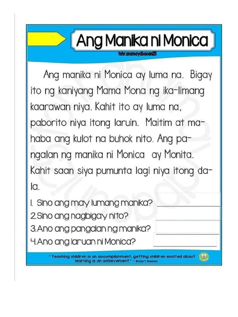 Filipino Reading With Comprehension | PDF