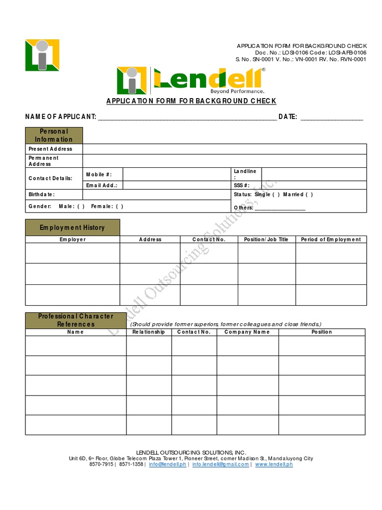 Background Check Application Form | PDF | Background Check | Privacy