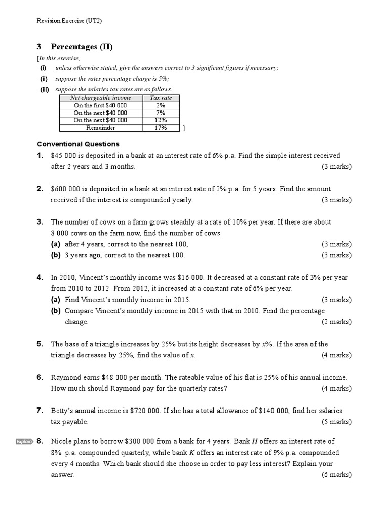 3 Percentages (II) : Net Chargeable Income Tax Rate | PDF | Interest ...