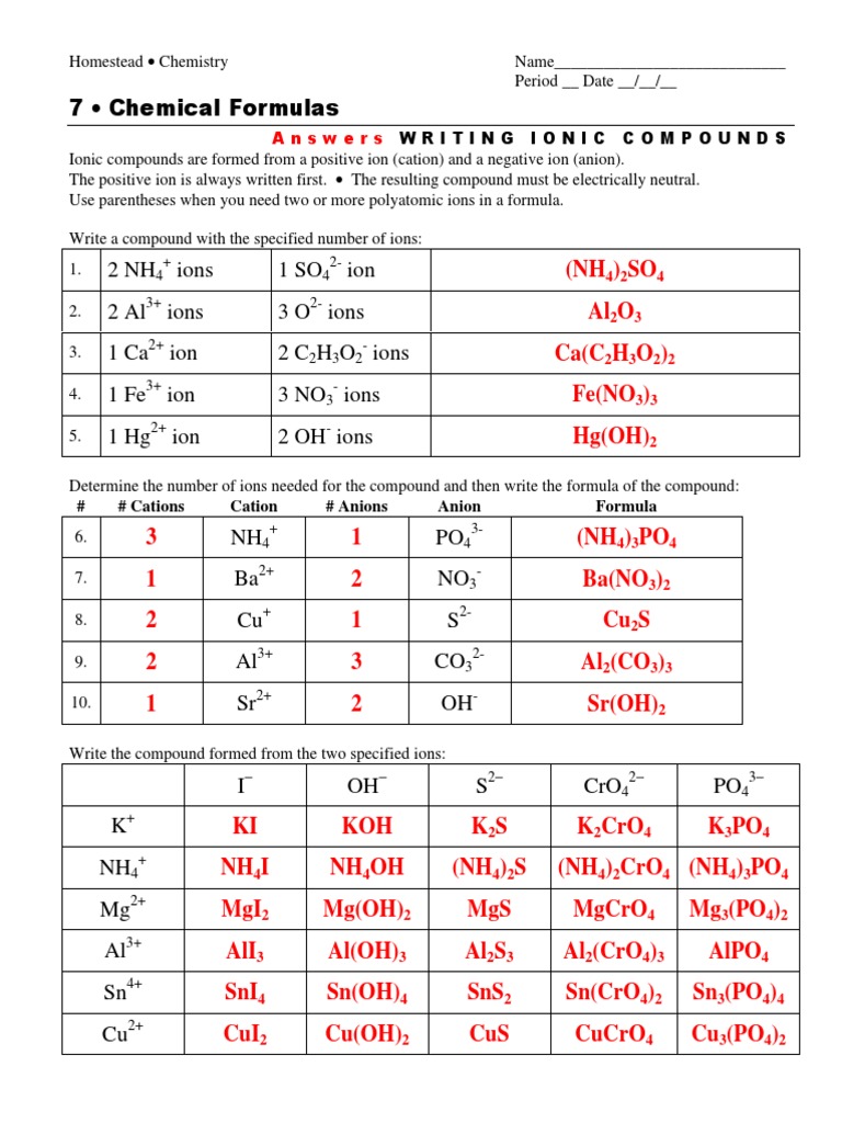 7 - Chemical Formulas: Answers | PDF
