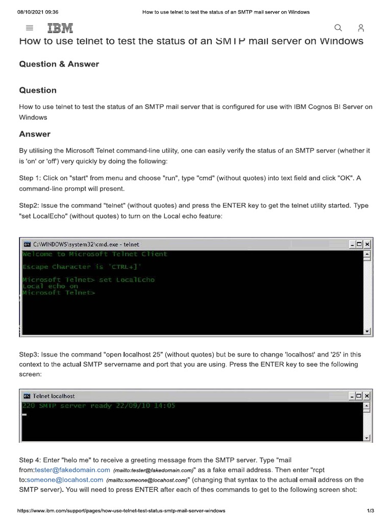 How To Use Telnet To Test The Status of An SMTP Mail Server On Windows ...